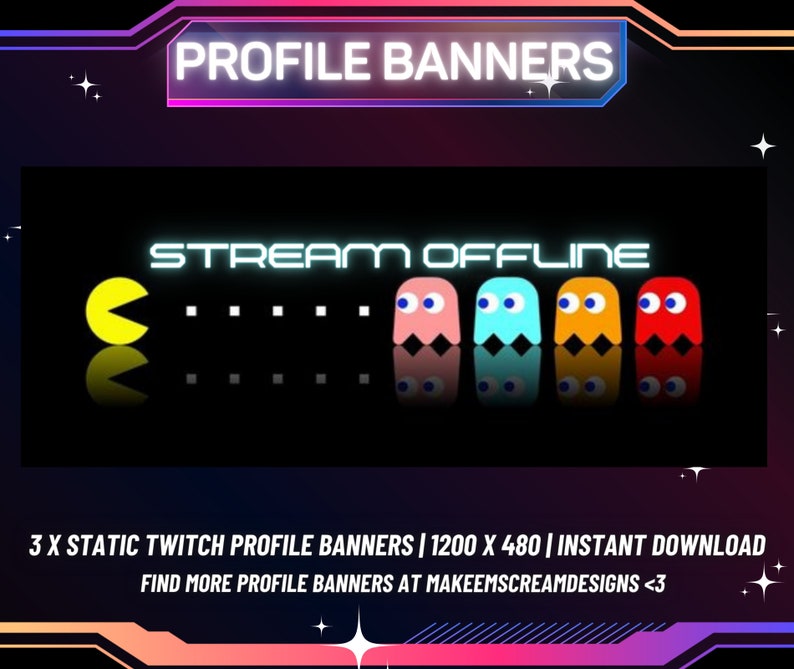 Pacman Twitch Profile Banner, Kawaii Gaming Streamer (digital Download ...