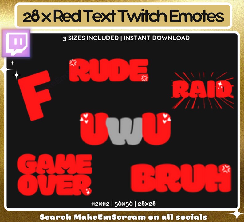 Red Text Twitch Emotes Megapack | 28 Funny Designs (digital Download ...