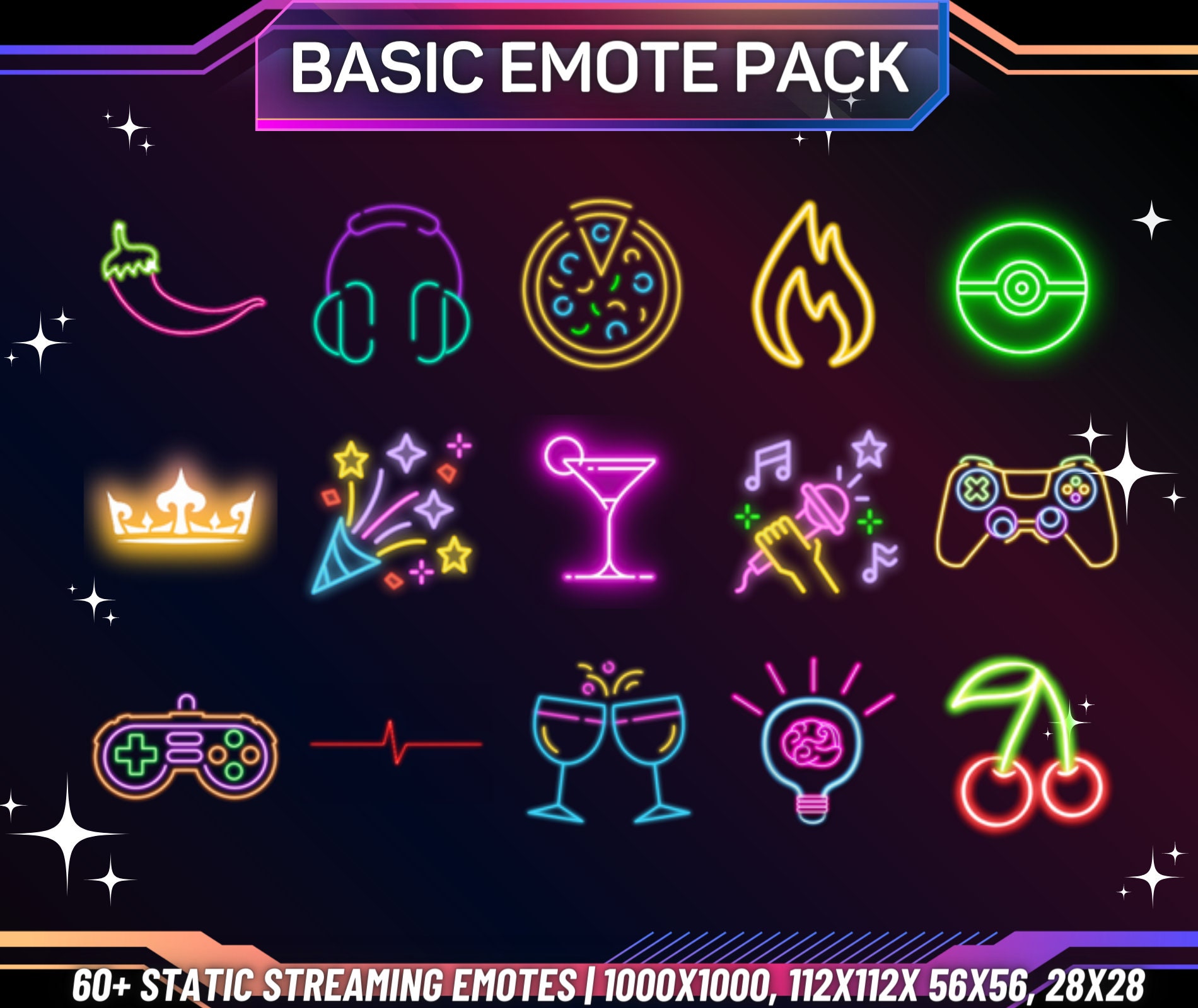 60 Basic Twitch Emotes Emote Pack for Streamers Retro - Etsy Canada