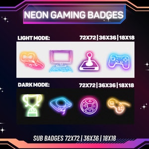 9 X Neon Gaming Twitch Sub Badges | Twitch Tier Badges | Neon Sub ...