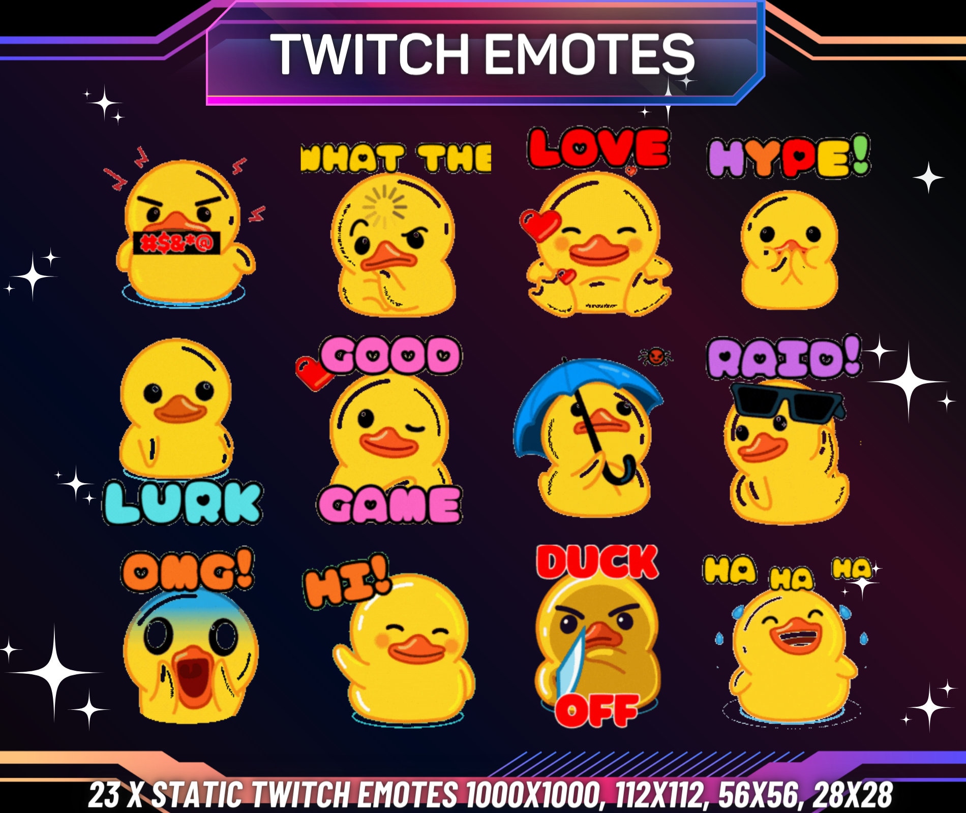23 X Duck Twitch Emote Pack, Cute Duck Twitch Emotes, Lurk Emote, Raid ...