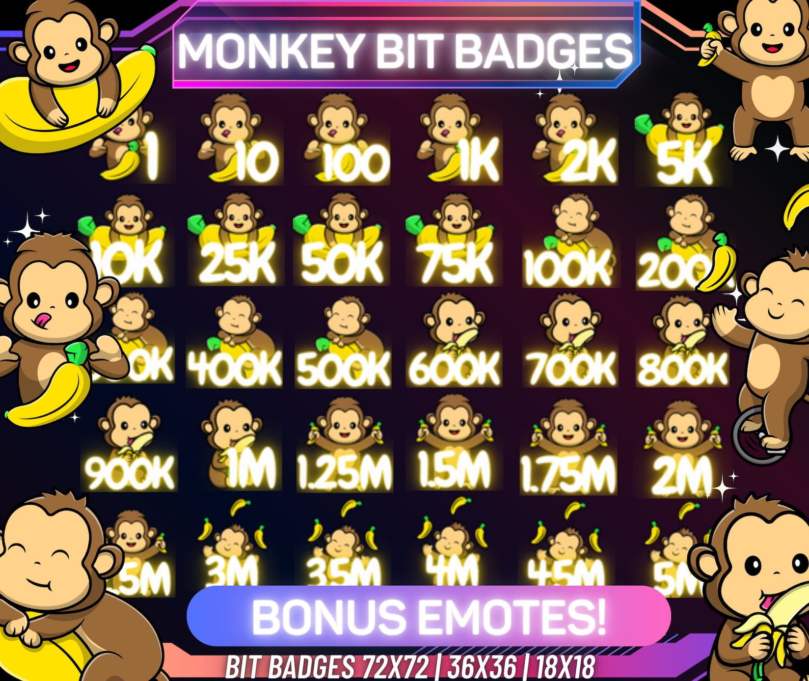 30 X Cute Monkey Banana Twitch Bit Badges Banana Twitch Bit Badges ...