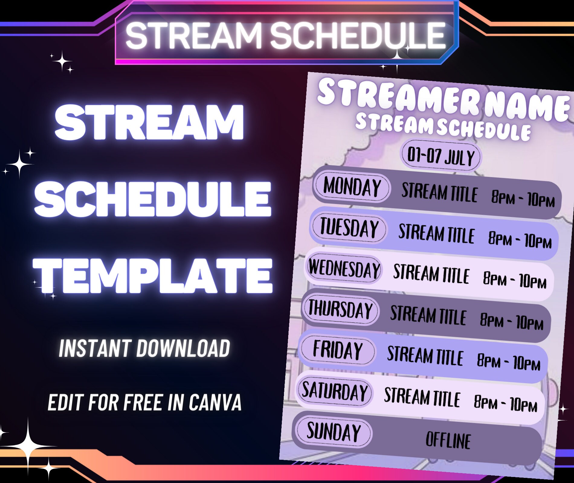 STREAM SCHEDULE Template, Purple Highway Stream Schedule, Social Media ...