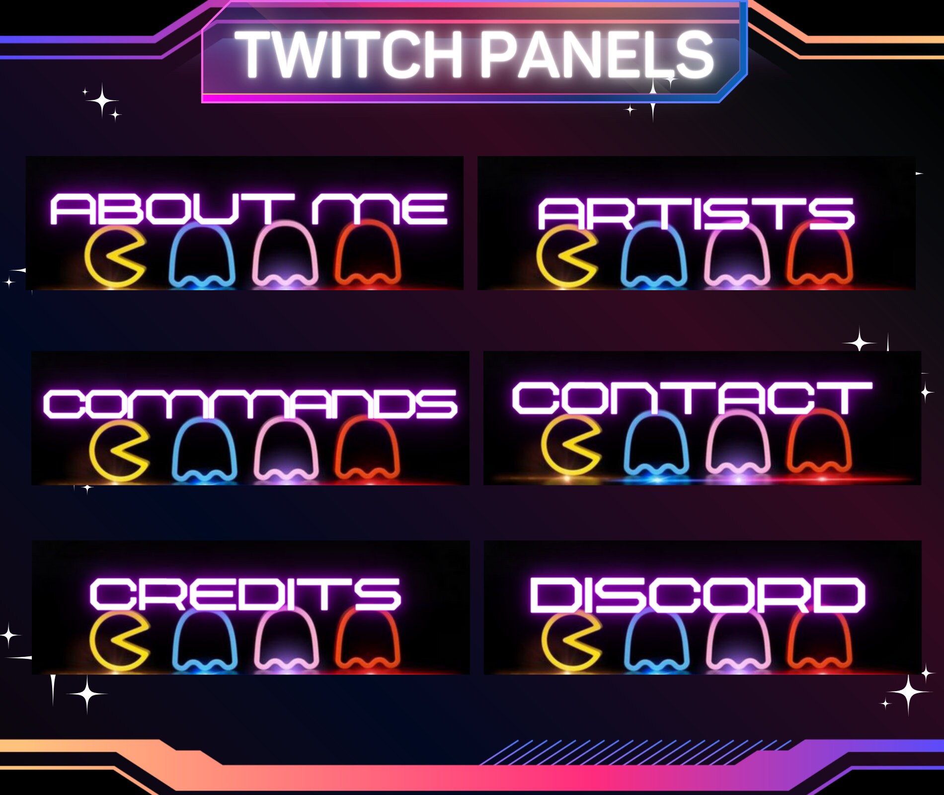 30 X Neon Pacman Twitch Panels, Twitch About Me Panels, Streamer About ...