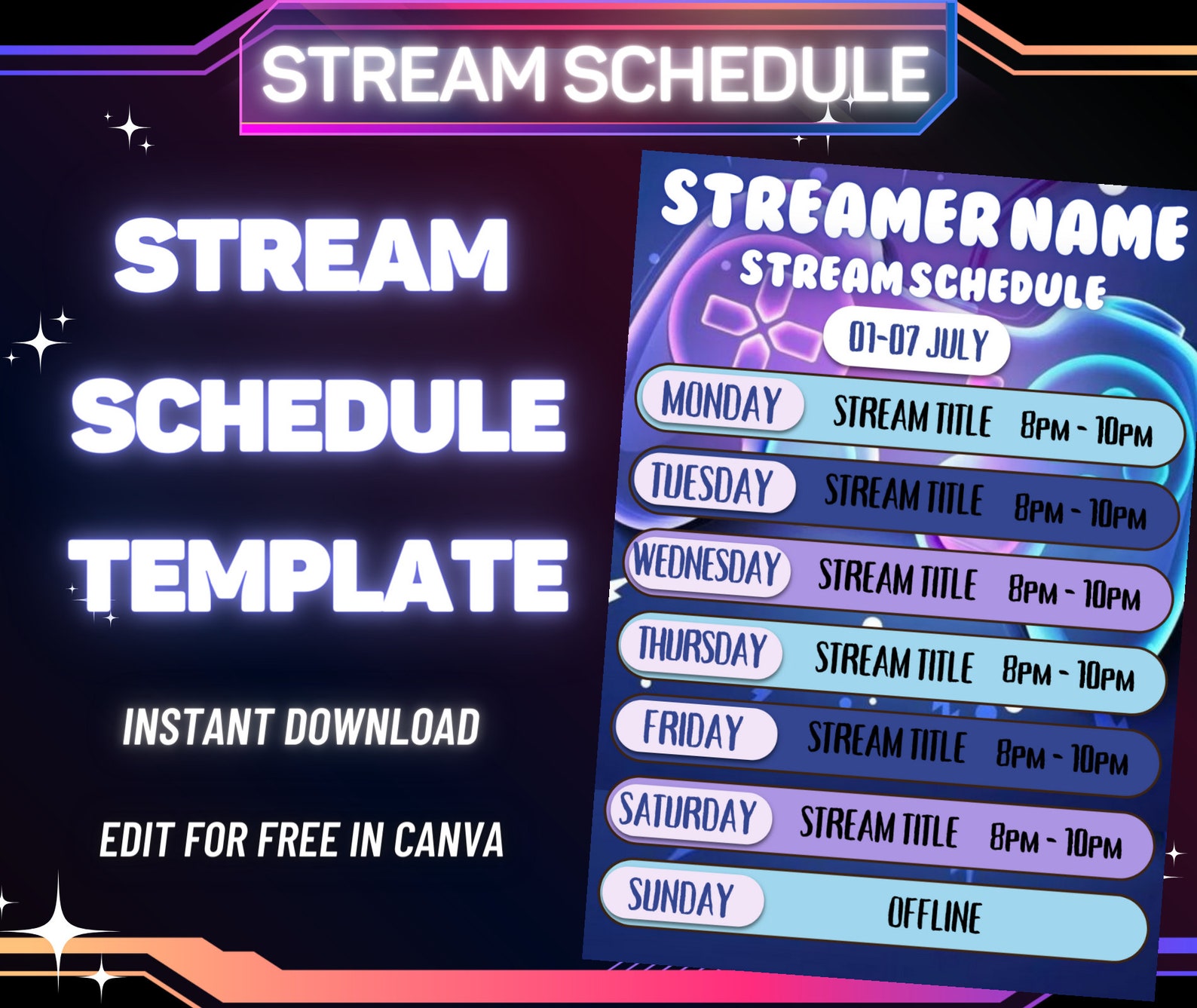 STREAM SCHEDULE Template Gamer Schedule Social Media Stream Schedule ...