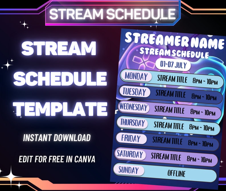 STREAM SCHEDULE Template Gamer Schedule Social Media Stream Schedule ...