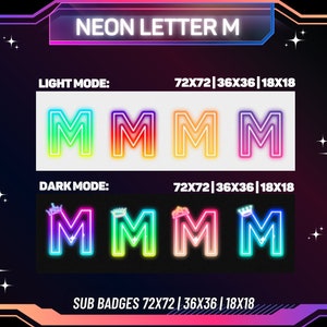 Neon Letter M Sub Badges| Twitch Sub Badges| Rainbow Sub Badges ...