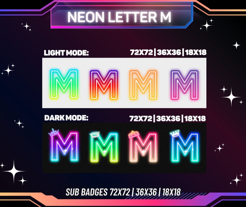 Neon Letter M Sub Badges| Twitch Sub Badges| Rainbow Sub Badges ...