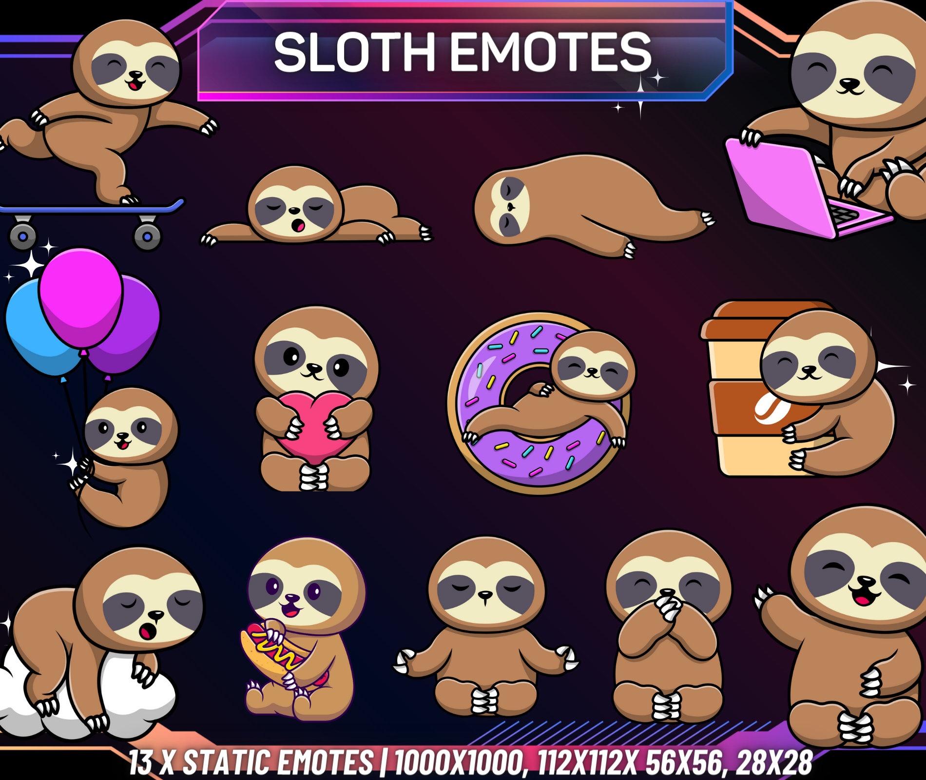 Twitch Emote Pack 13 Cute Sloth Emotes Twitch Emotes - Etsy Portugal