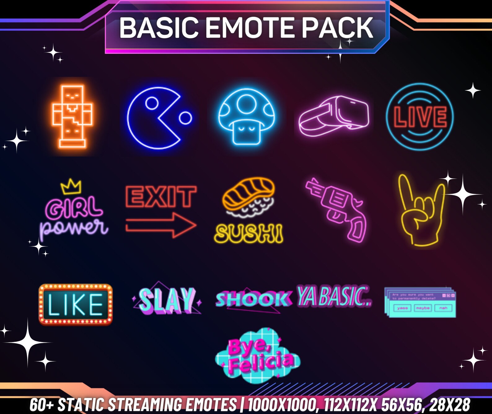 Retro Neon Twitch Emotes | 80s Streamer Pack (digital Download) - Etsy