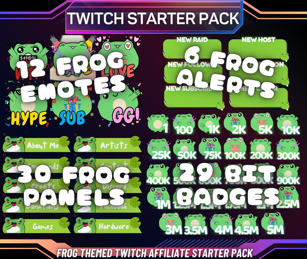 Twitch Affiliate Starter Pack, Twitch Emotes, Frog Emotes, Twitch ...