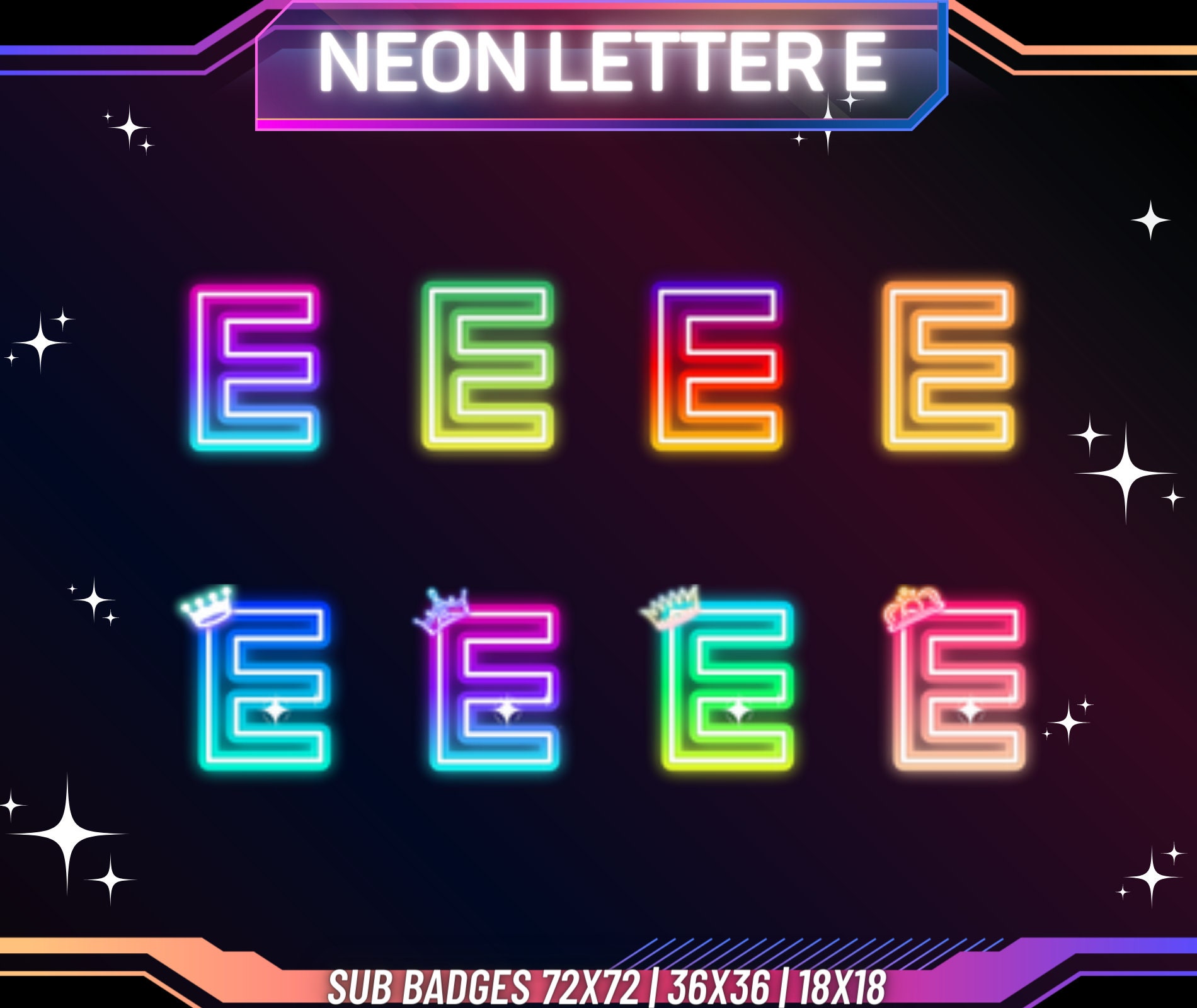 Neon Letter E Sub Badges Twitch Sub Badges Rainbow Sub Badges Twitch ...