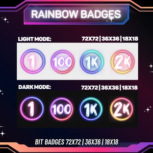 29 X Rainbow Neon Bit Badges | Complete Twitch Bit Badges Set | Twitch ...