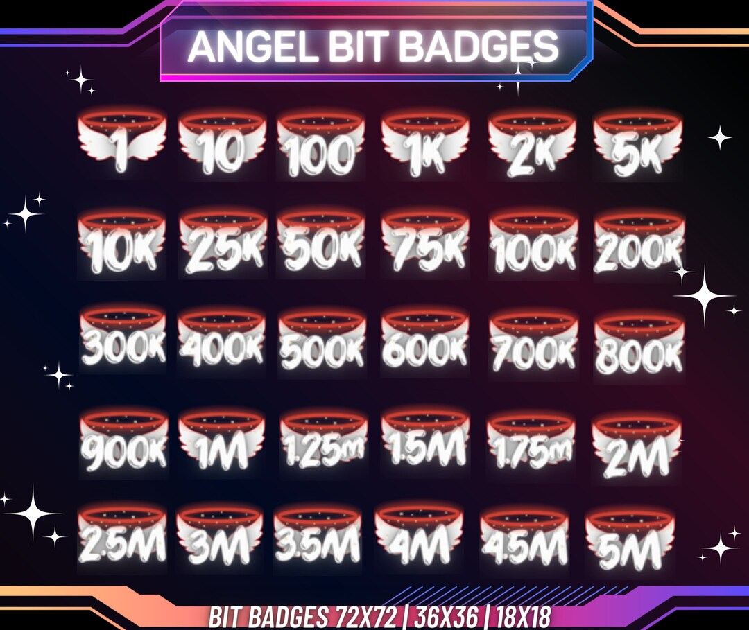 30 X Neon Angel Bit Badges | Complete Twitch Bit Badges Set | Twitch ...