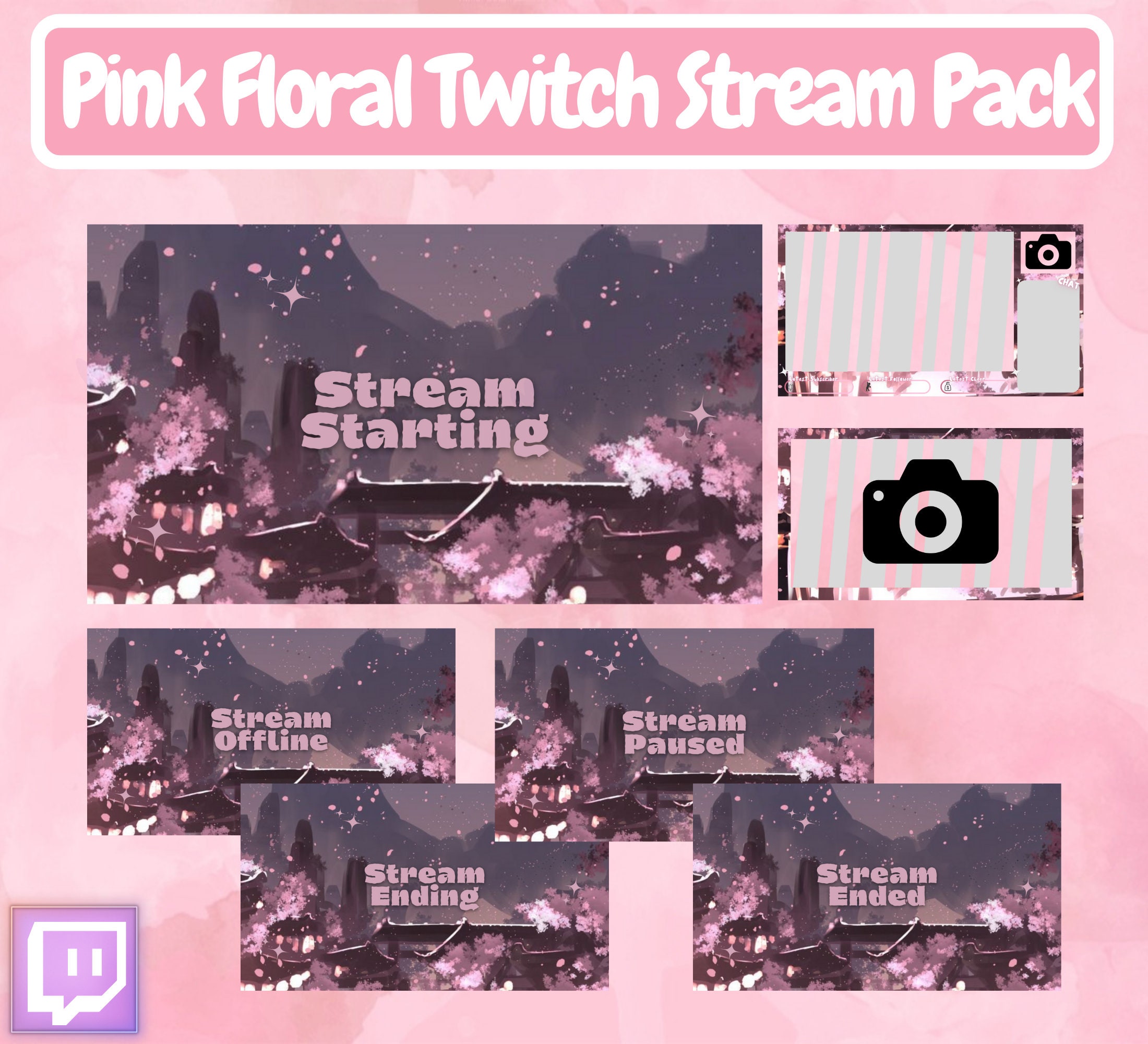 Pink Sakura Twitch Overlay Complete Pack Twitch Overlays - Etsy