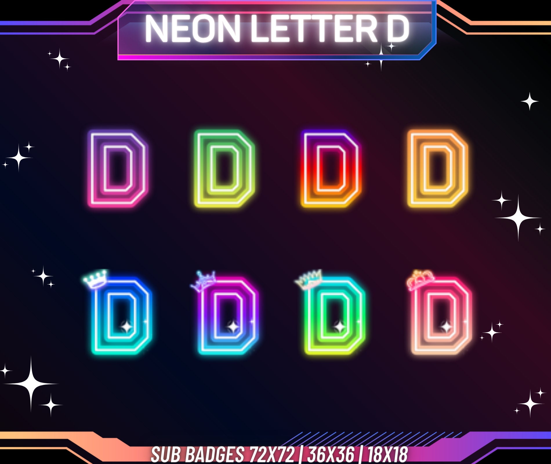 Neon Letter D Sub Badges Twitch Sub Badges Rainbow Sub Badges Twitch ...