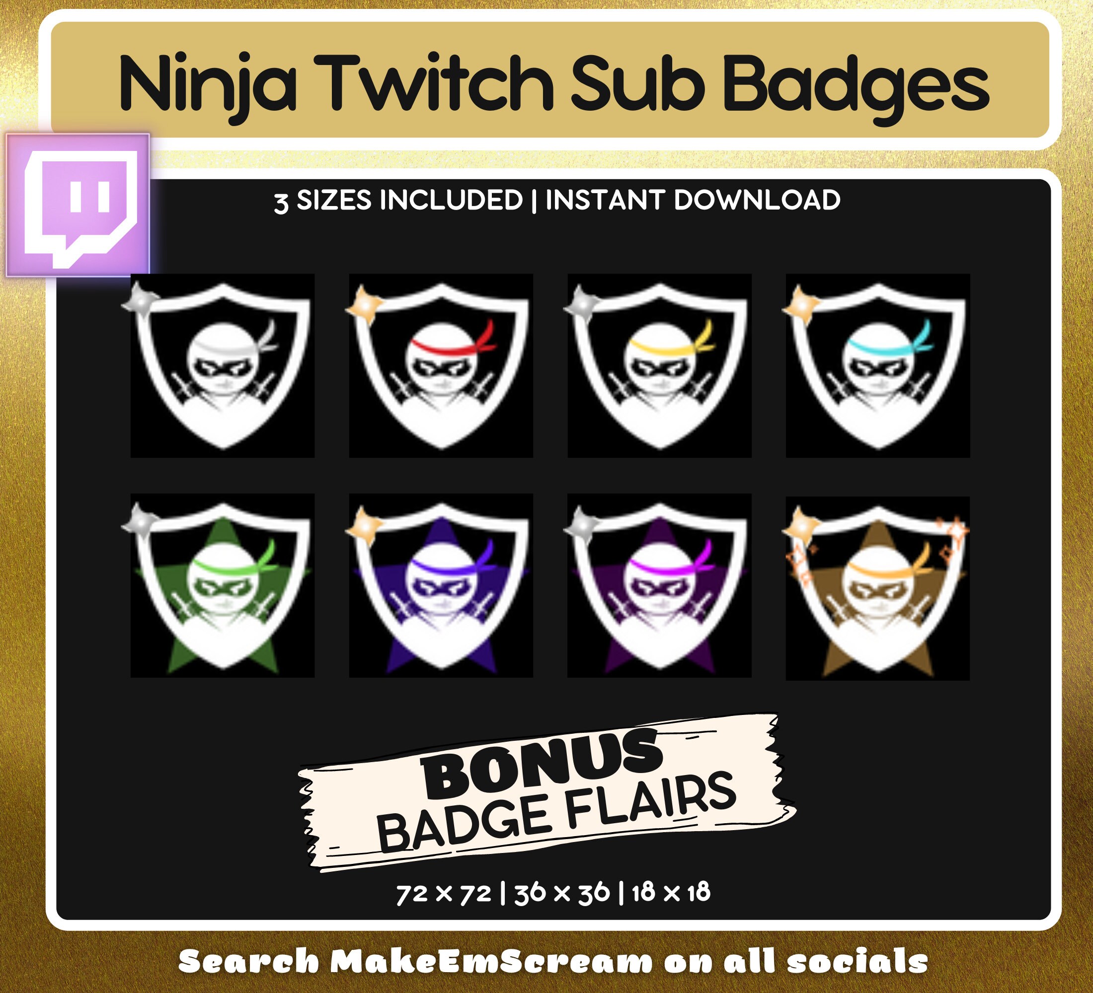 Cute Ninja Twitch Sub Badges Bonus Badge Flairs Ninja Sub - Etsy