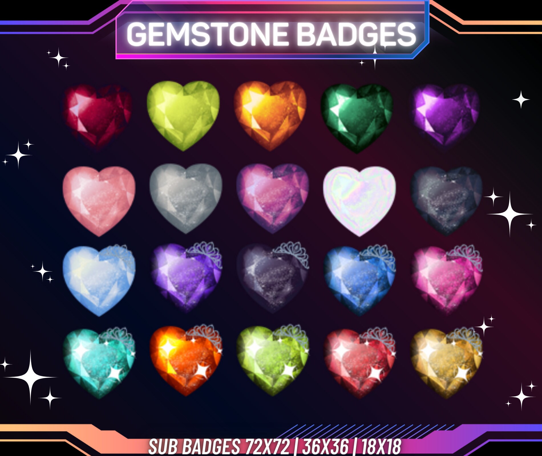 20 X Gemstone Heart Twitch Sub Badges Twitch Tier Badges Gemstone Tier ...