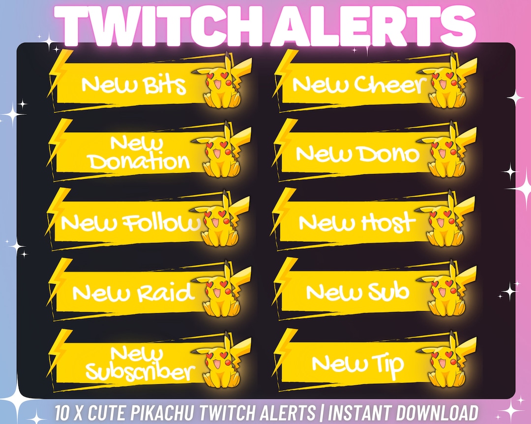 10 X Cute Pikachu Twitch Alerts | Streaming Alerts | Twitch | Kick ...