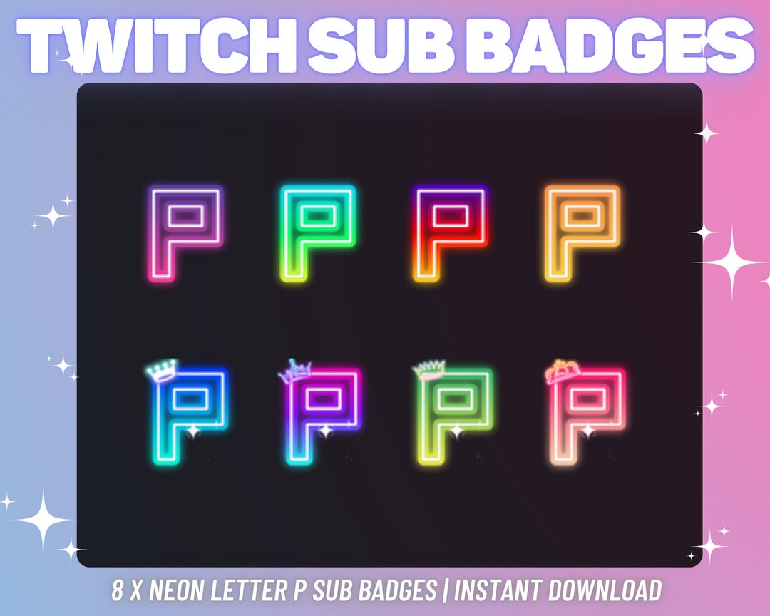 Neon Letter P Sub Badges| Twitch Sub Badges| Rainbow Sub Badges ...