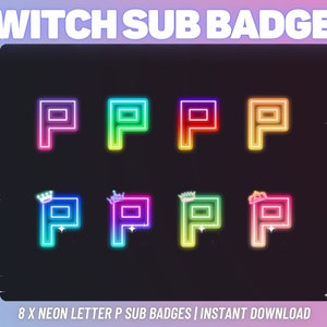 Neon Letter P Sub Badges| Twitch Sub Badges| Rainbow Sub Badges ...