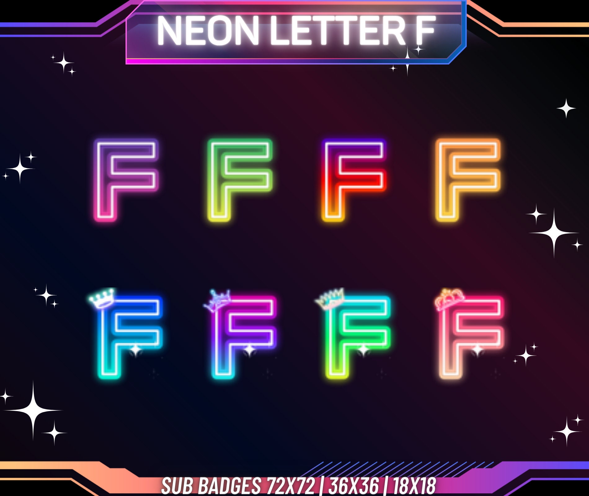 Neon Letter F Sub Badges | Twitch Sub Badges | Rainbow Sub Badges ...