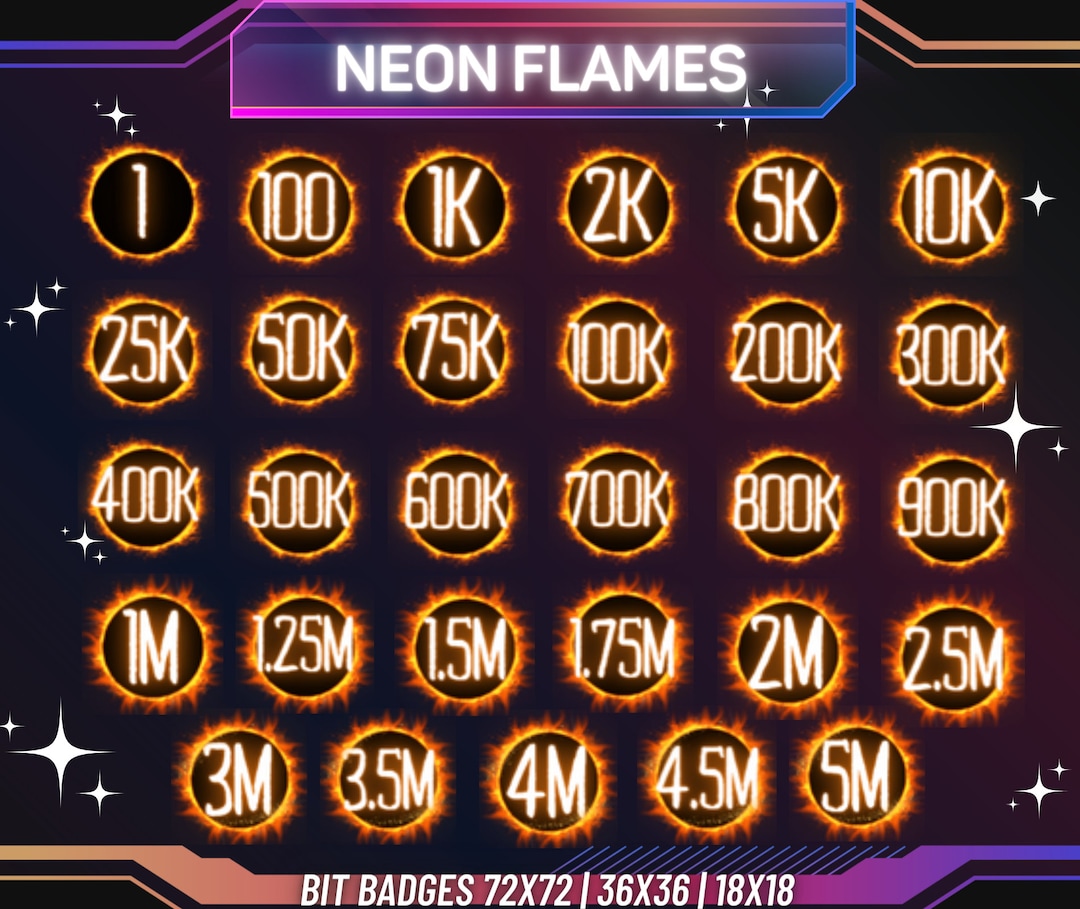 29 X Neon Flames Twitch Bit Tier Badges | Twitch Bit Badges | Twitch ...