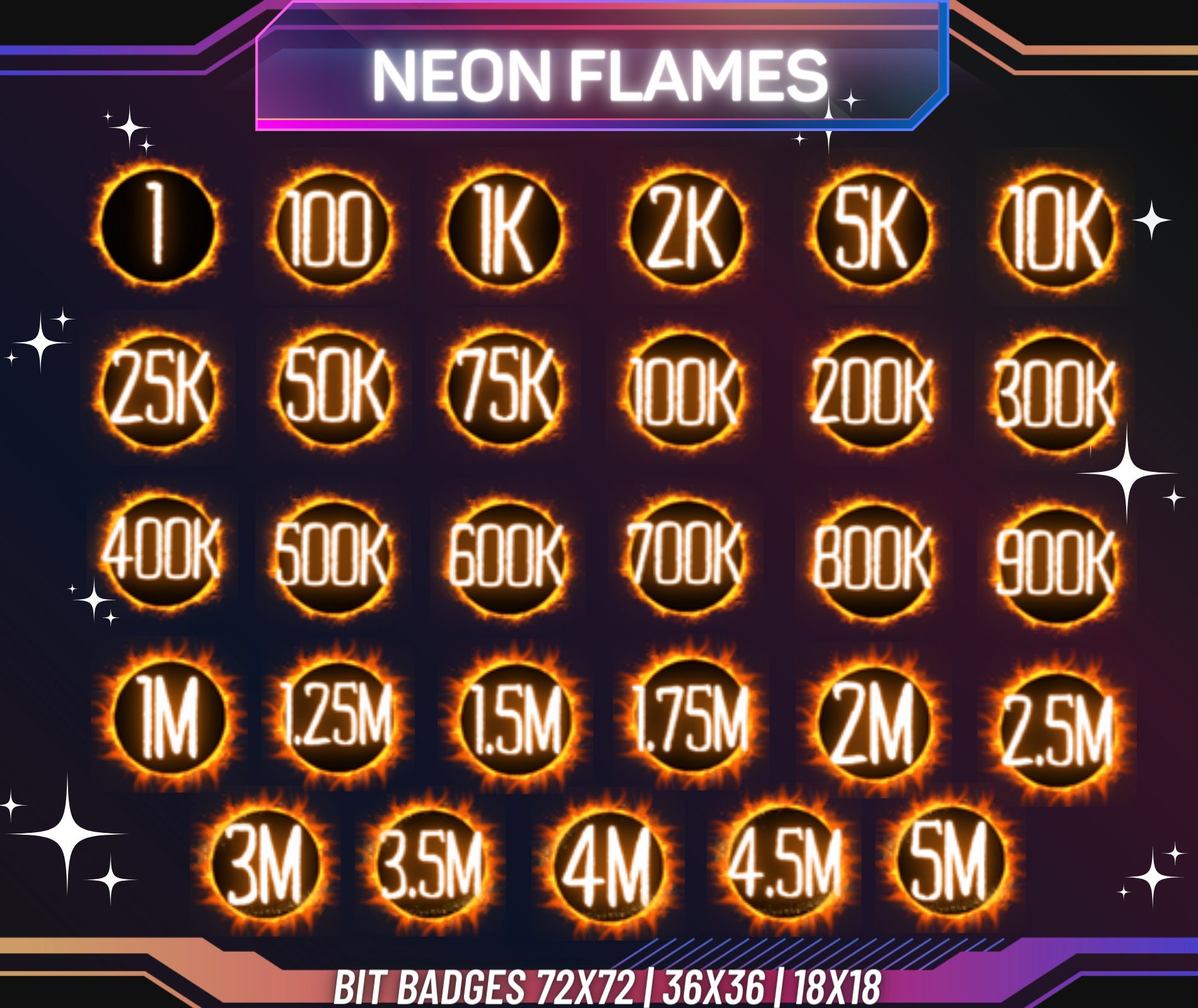 29 X Neon Flames Twitch Bit Tier Badges Twitch Bit Badges Twitch Badges ...