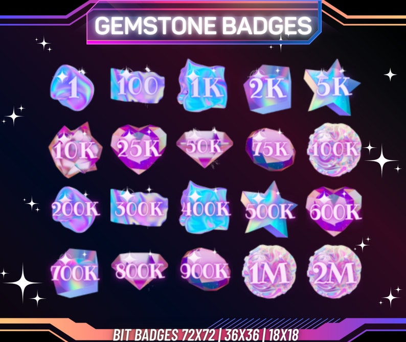 Gemstone Twitch Bit Badges | 20 Tier Badges (digital Download) - Etsy