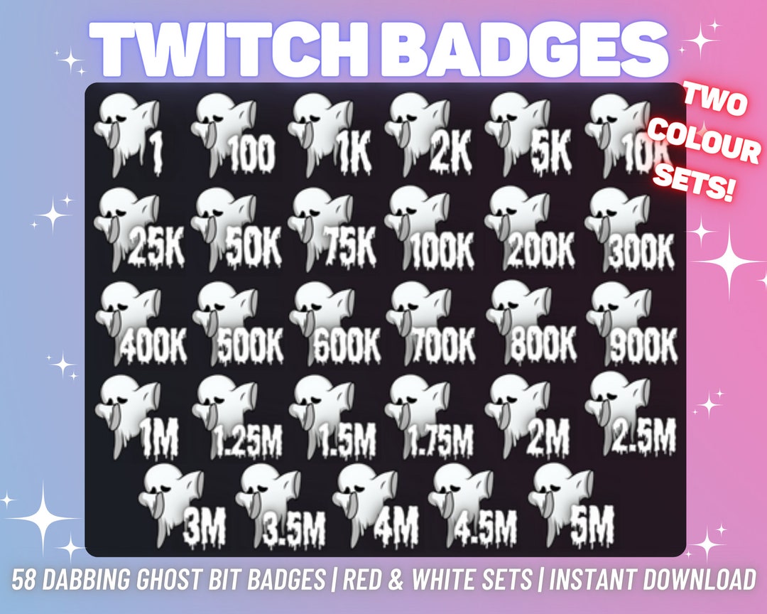 DOUBLE PACK 29 X Ghost Twitch Bit Tier Badges Two Sets Red White Cute ...