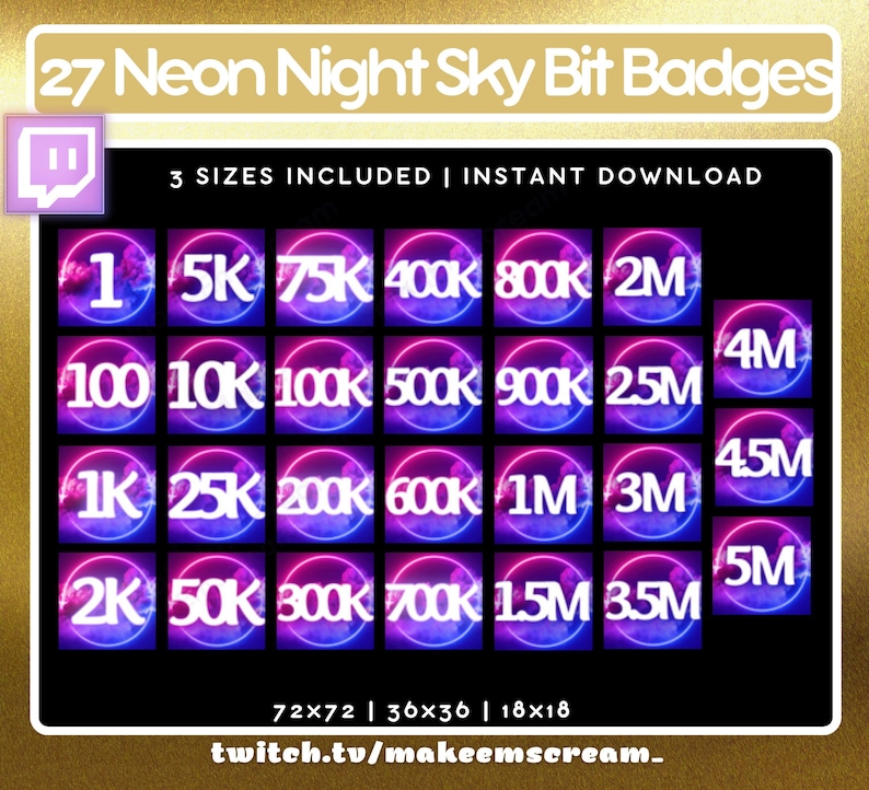27 X Neon Night Sky Twitch Bit Badges Twitch Badges Twitch - Etsy
