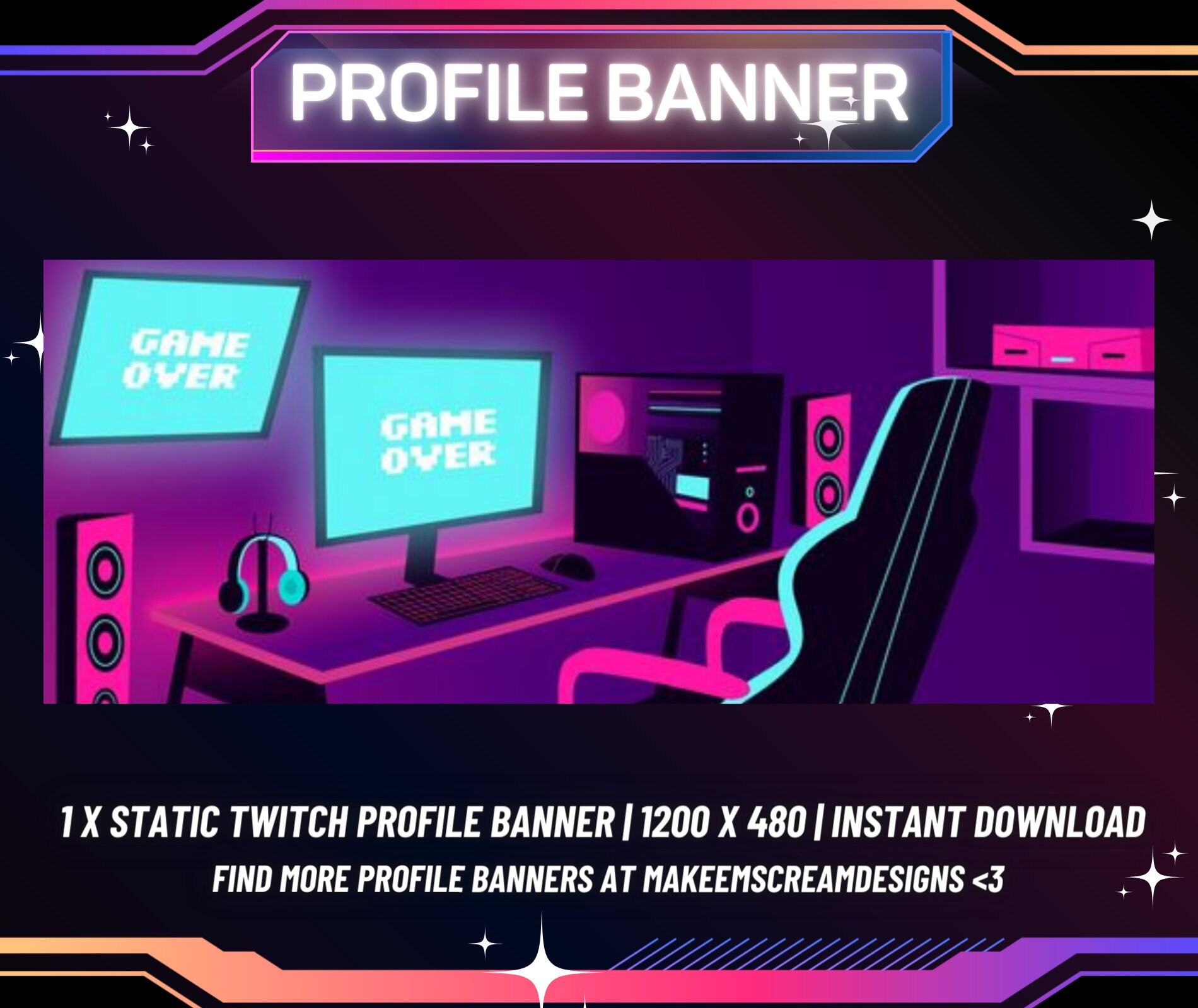 Twitch Profile Banner, Game Over Profile Banner, Retro Profile Display ...