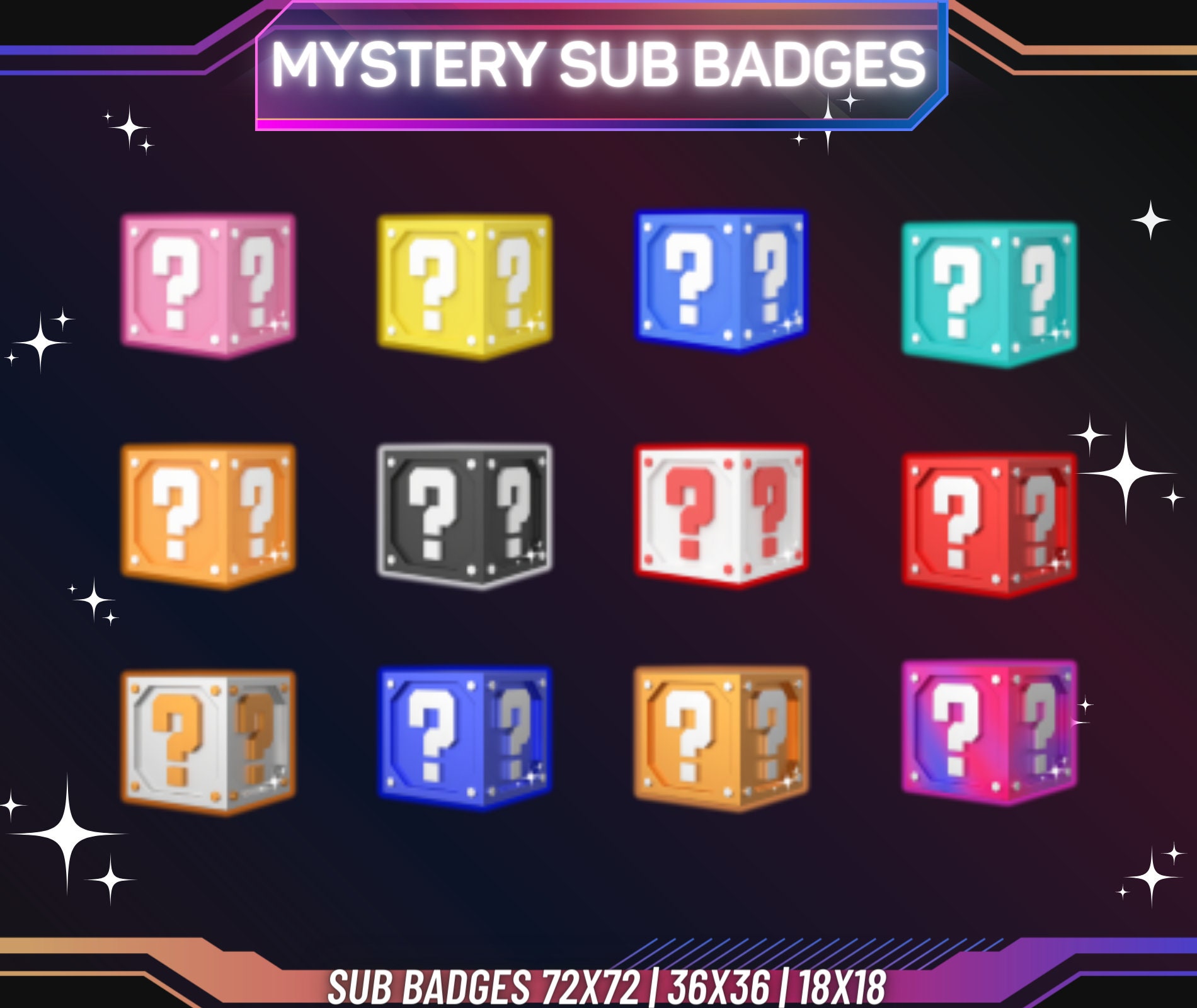 12 X Mystery Box Twitch Sub Badges Twitch Tier Badges Neon Sub Badges ...