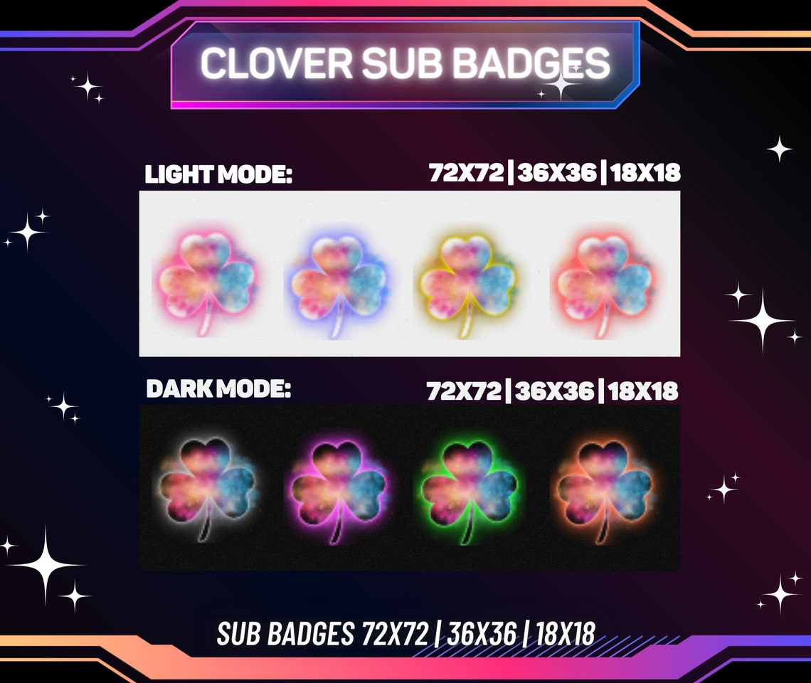 Neon Clover Twitch Sub Badges | Streamer Tier Badges (digital Download ...