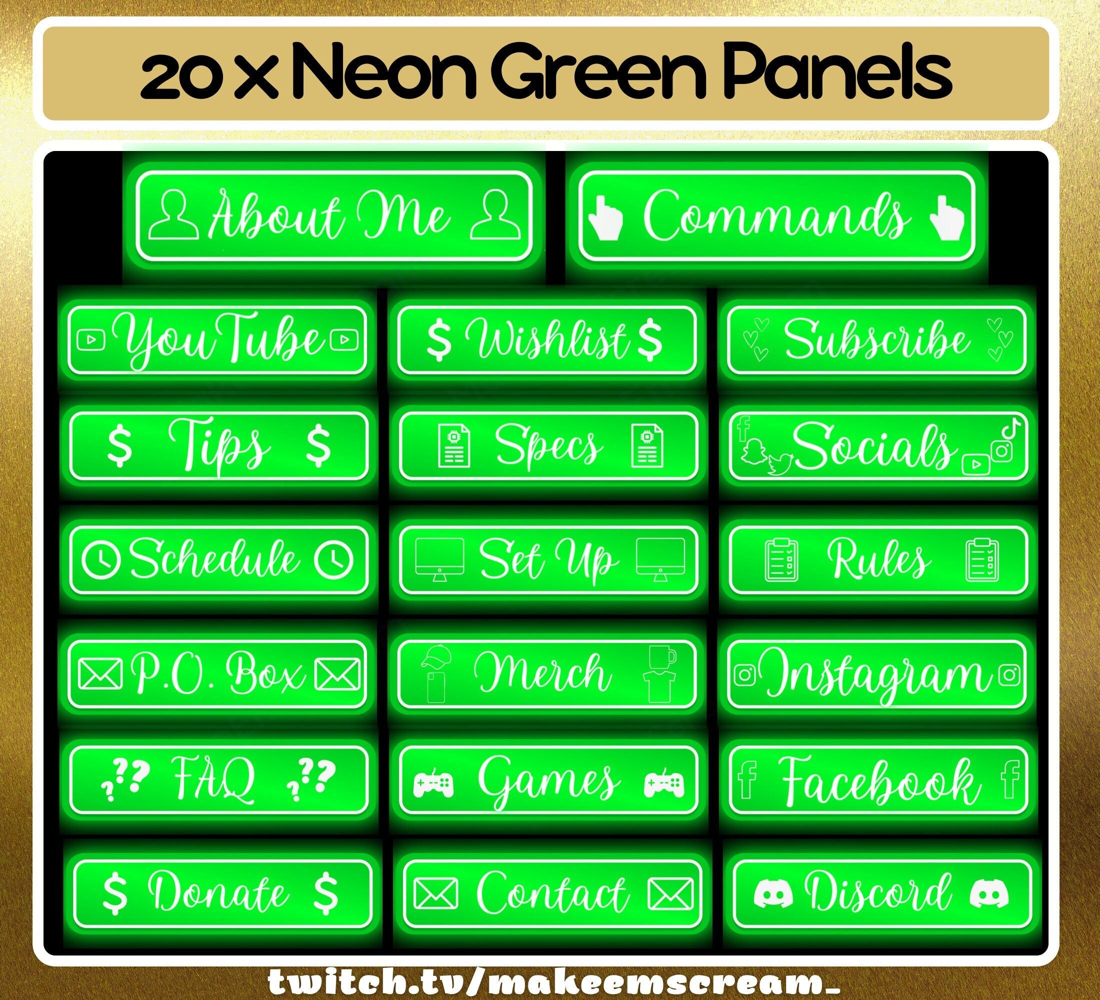 20 X Neon Green Twitch Panels 20 Pack Twitch Panels - Etsy
