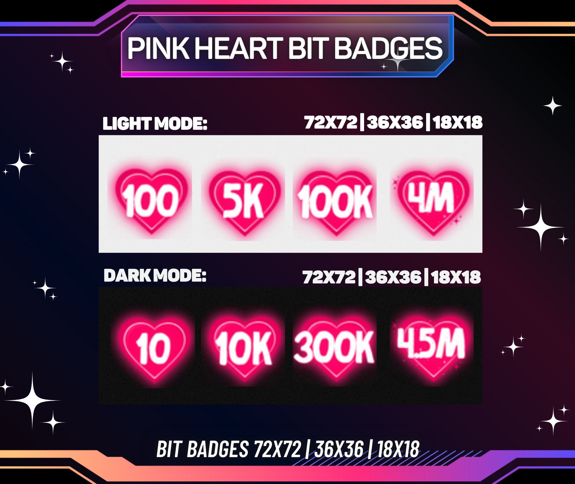 30 X Pink Neon Bit Badges Complete Twitch Bit Badges Set Twitch Tier ...
