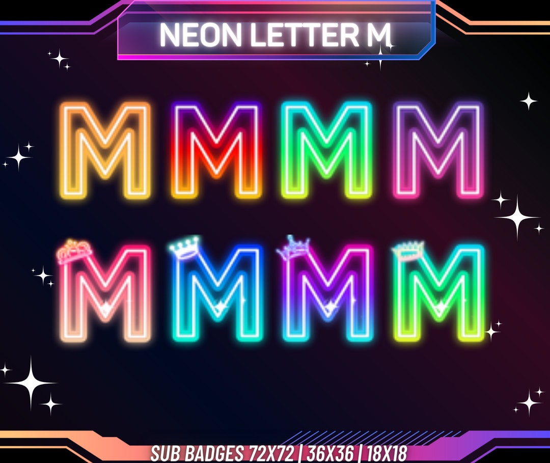 Neon Letter M Sub Badges| Twitch Sub Badges| Rainbow Sub Badges ...