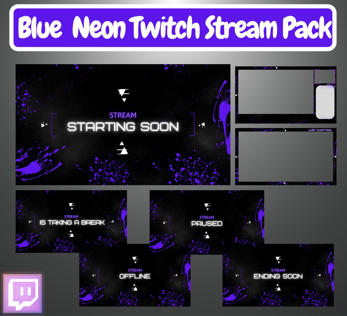 ANIMATED BLUE Neon Twitch Overlay Complete Pack | Twitch Overlays ...