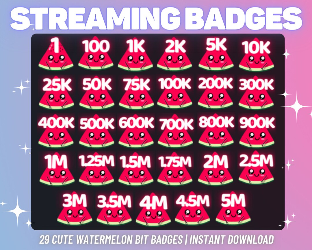 COMPLETE SET! 29 X Cute Watermelon Bit Badges | Complete Twitch Bit ...