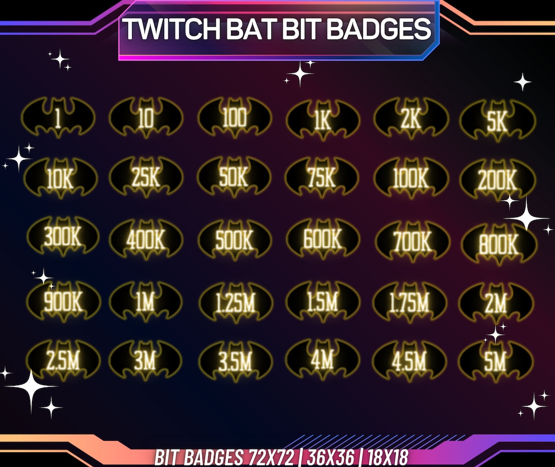 30 X Yellow Neon Bat Bit Badges | Complete Twitch Bit Badges Set ...