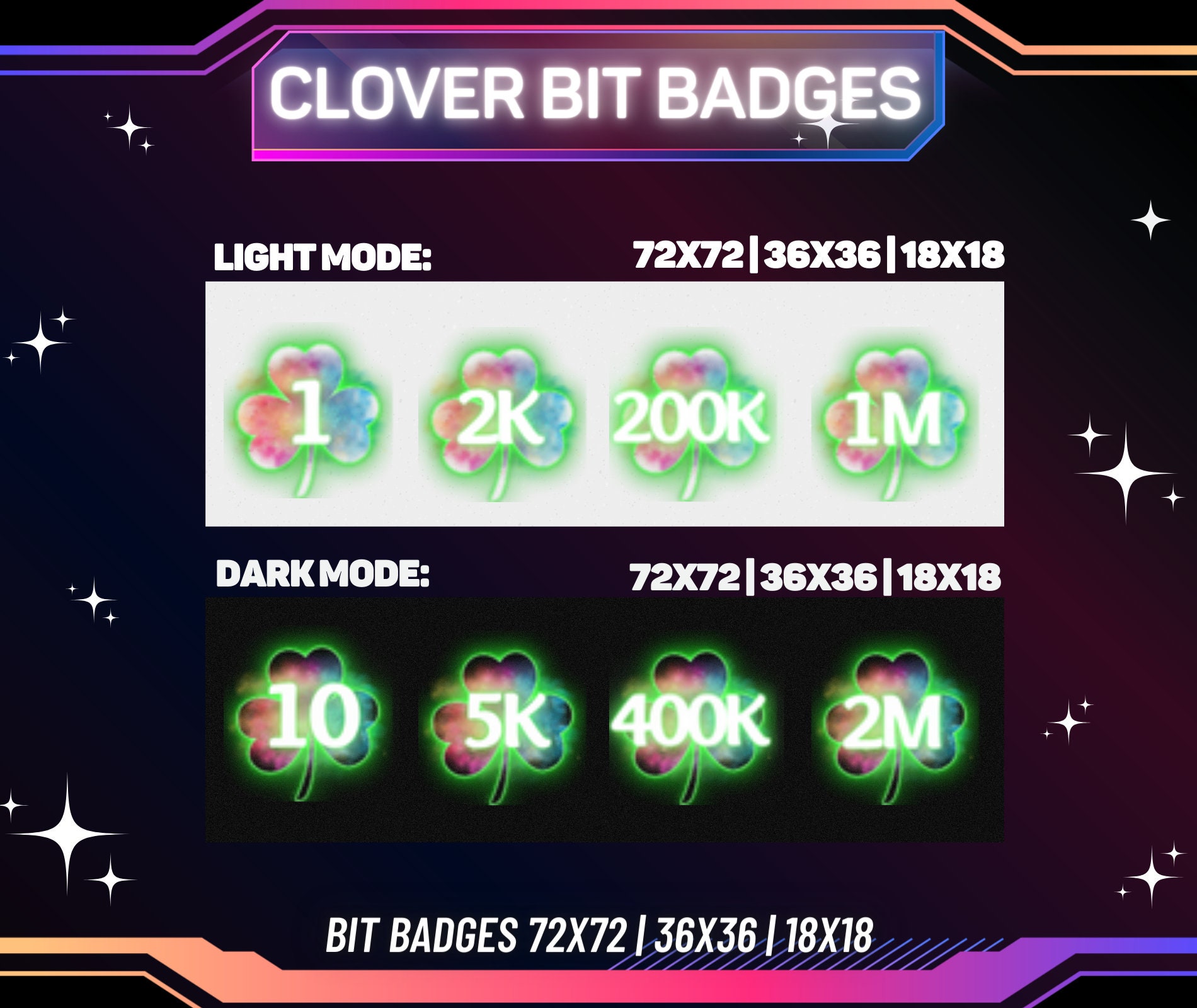 30 X Neon Clover Bit Badges Complete Twitch Bit Badges Set - Etsy