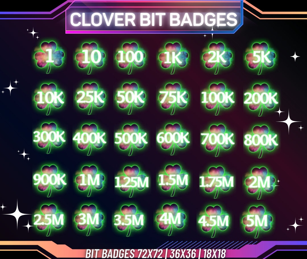 30 X Neon Clover Bit Badges | Complete Twitch Bit Badges Set | Twitch ...