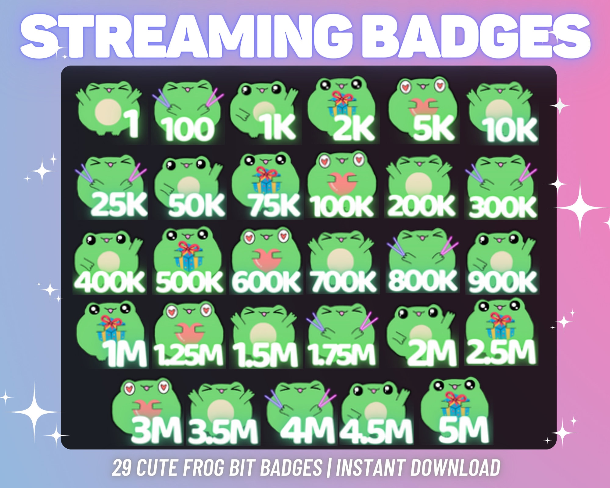 COMPLETE SET 29 X Cute Frog Bit Badges Complete Twitch Bit Badges Set ...