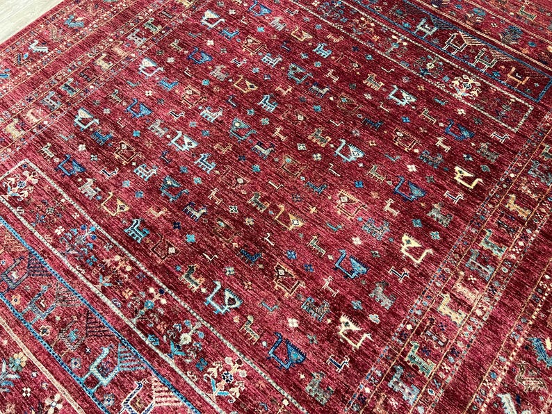 Handwoven Afghan Pictorial Rug: 7x9 Ft, Maroon Wool - Etsy