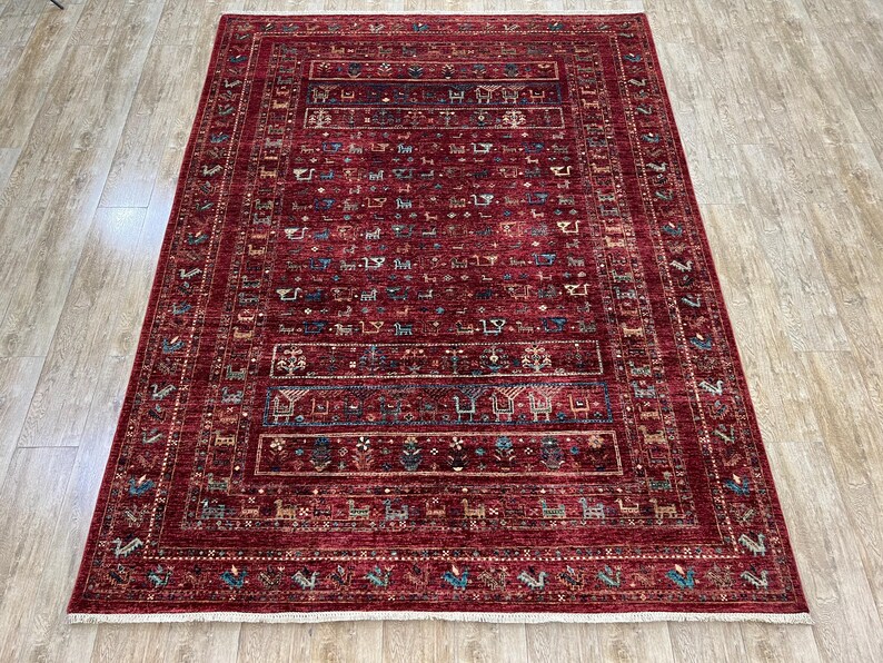 Handwoven Afghan Pictorial Rug: 7x9 Ft, Maroon Wool - Etsy