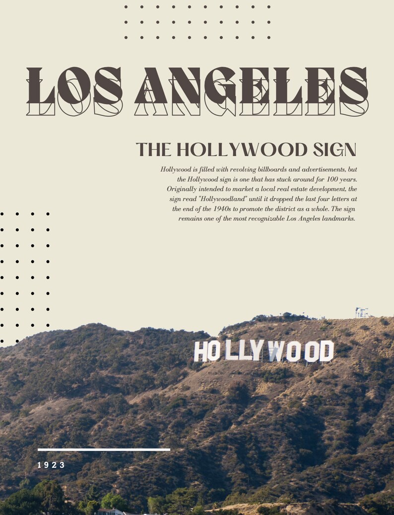 Los Angeles LA Hollywood Sign Modern Editorial Inspired Neutral Poster ...