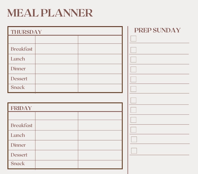 Meal Planner Weekly Meal Planning Guide for 2 People Digital Download ...