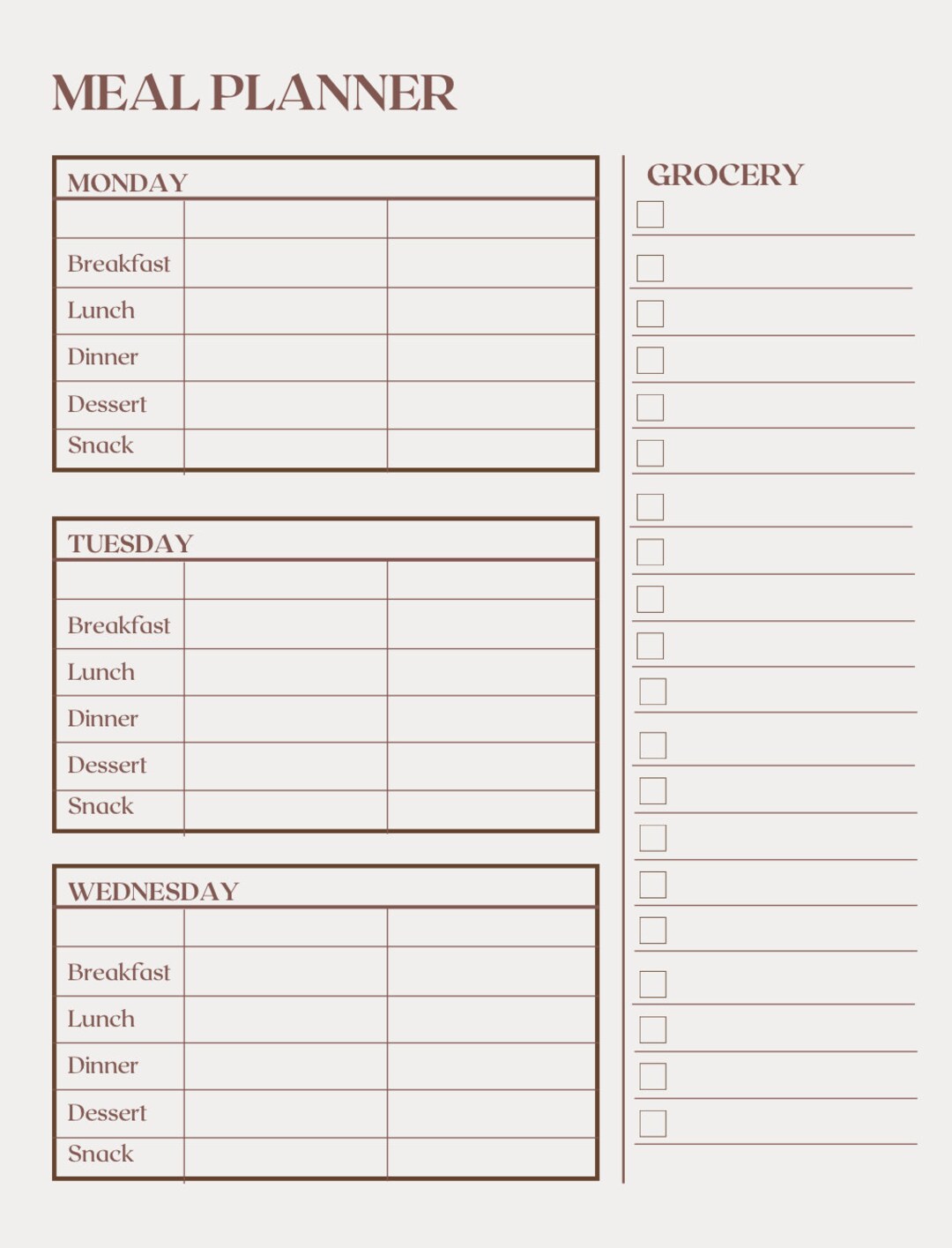 Meal Planner Weekly Meal Planning Guide for 2 People Digital Download ...