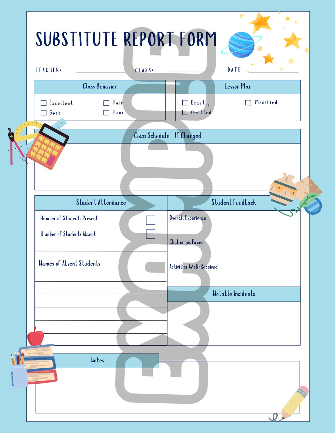 Substitute Report Forms - Etsy