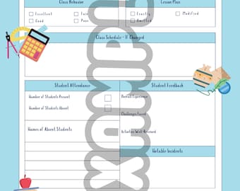 Delicate Substitute Report, Substitute Teacher, Class Report Card - Etsy